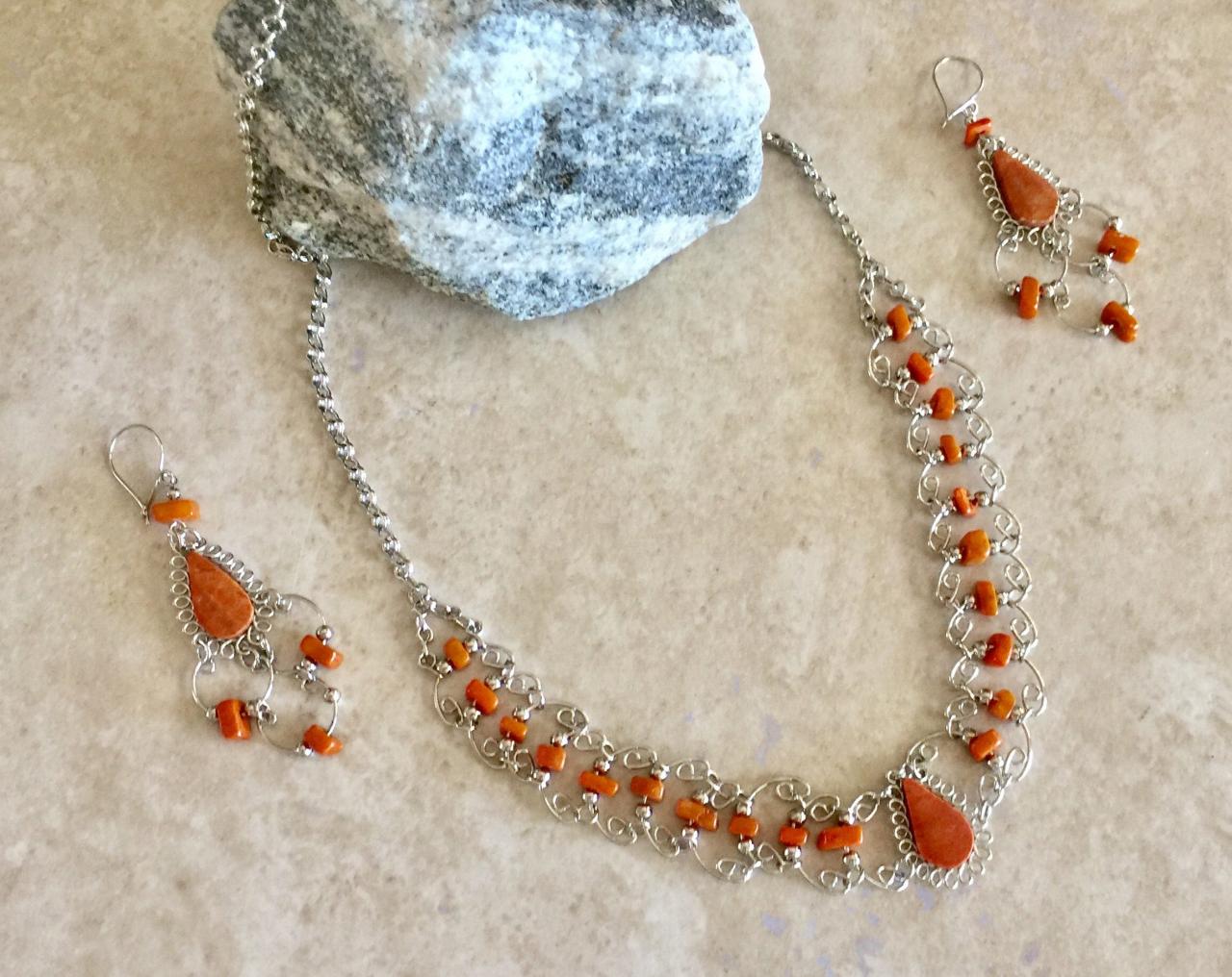 Red Jasper Necklace And Earrings, Teardrop Neck, Alpaca Silver Necklace ...