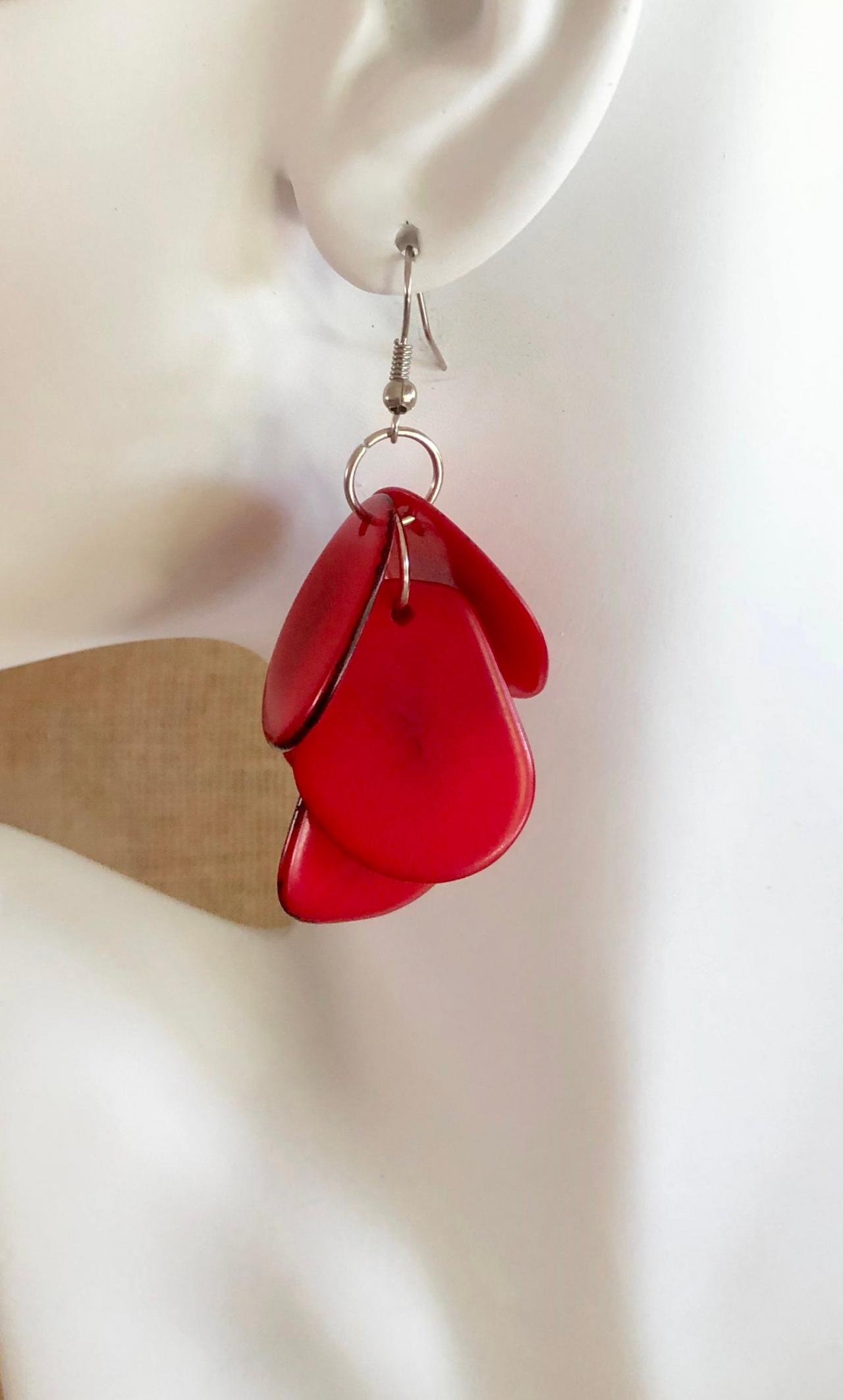 ! Red Organic Tagua Nut Statement Necklace And Earrings Set. Eco ...